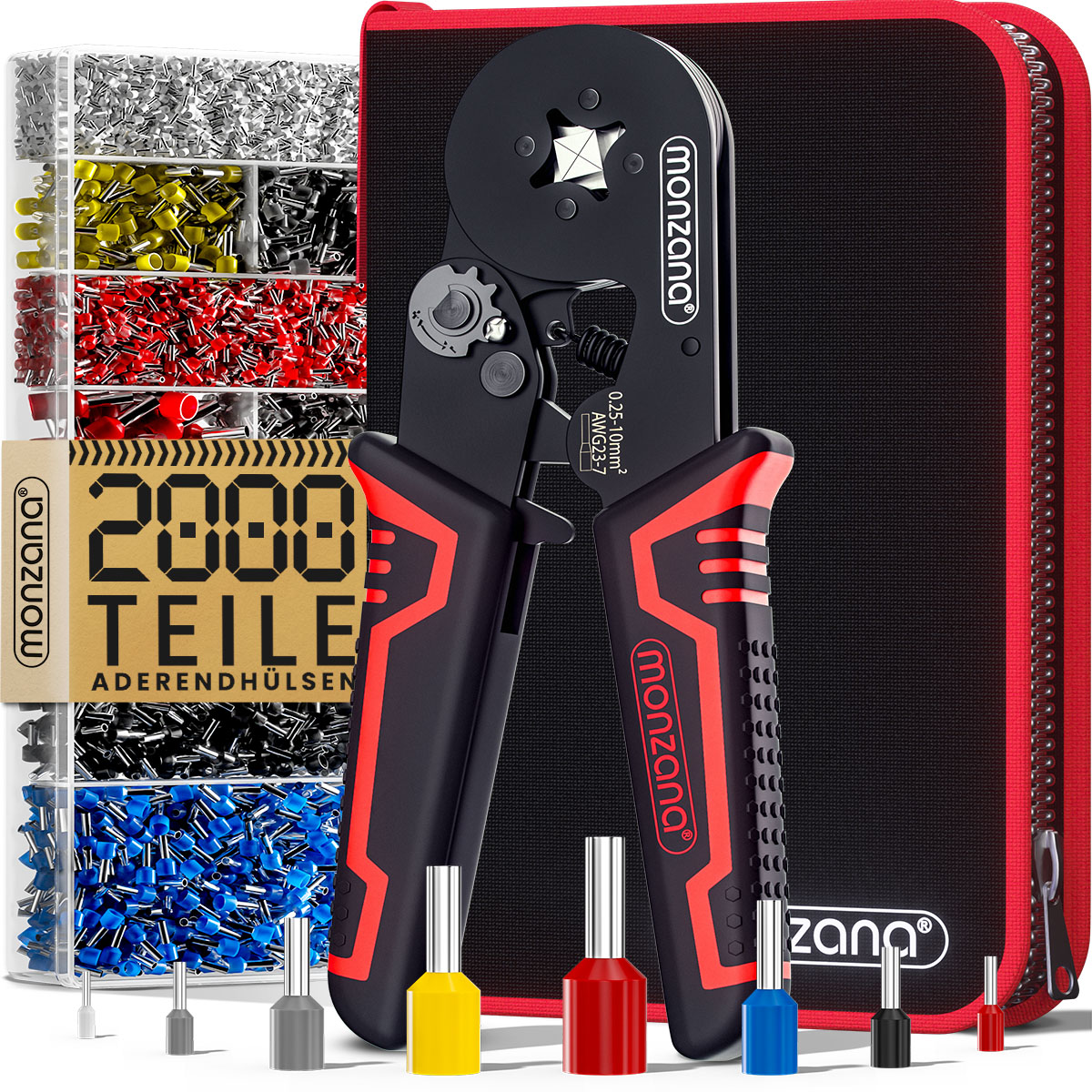 MONZANA® Pince à sertir carrée avec 2000 cosses électriques 0,5-10 mm² outil bricolage ...