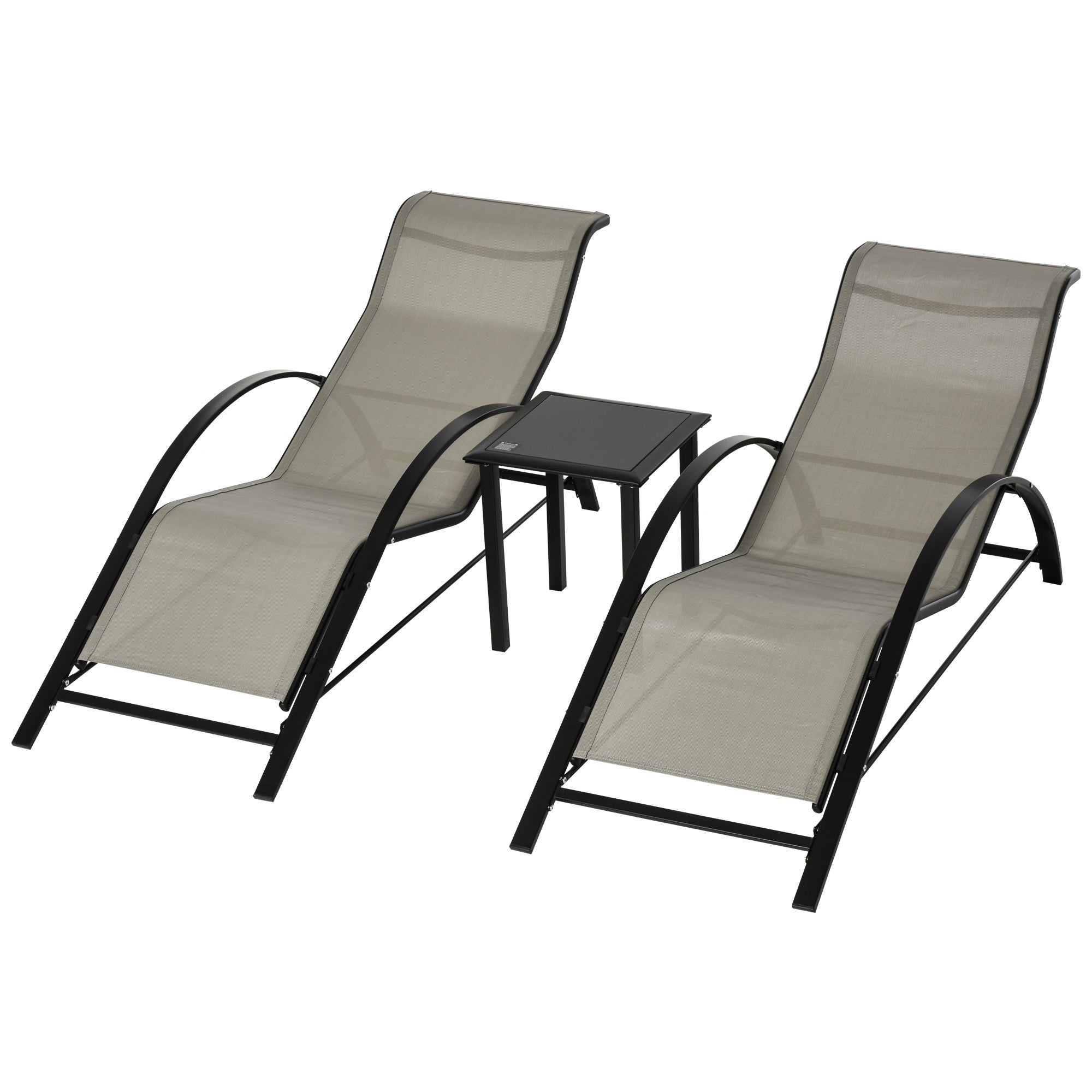 Ensemble de 2 chaises longues et table basse avec plateau en verre, 59 ...