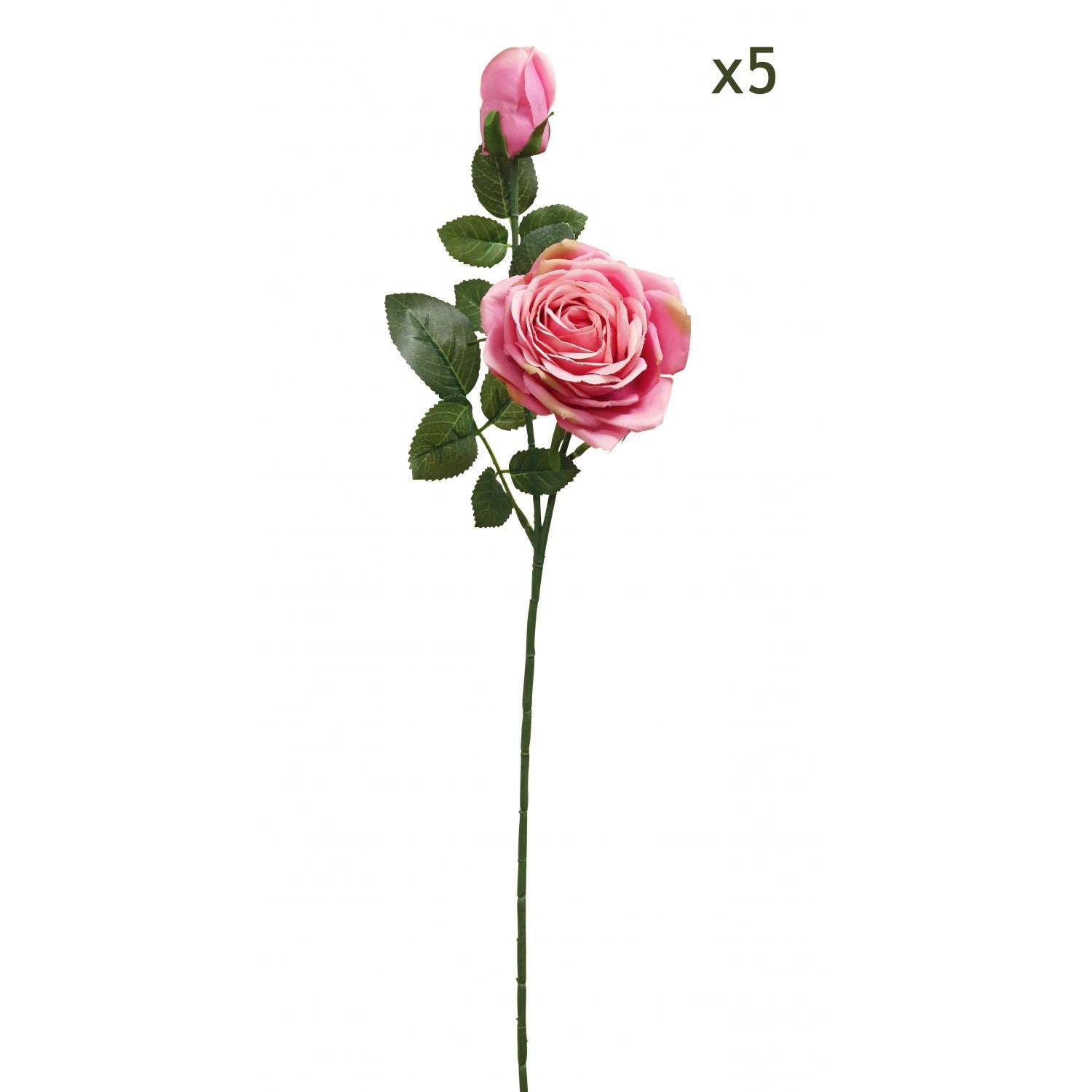 5 Tiges Artificielles de Roses et Bouton de Rose, H.65cm, Rose - ROSA ...