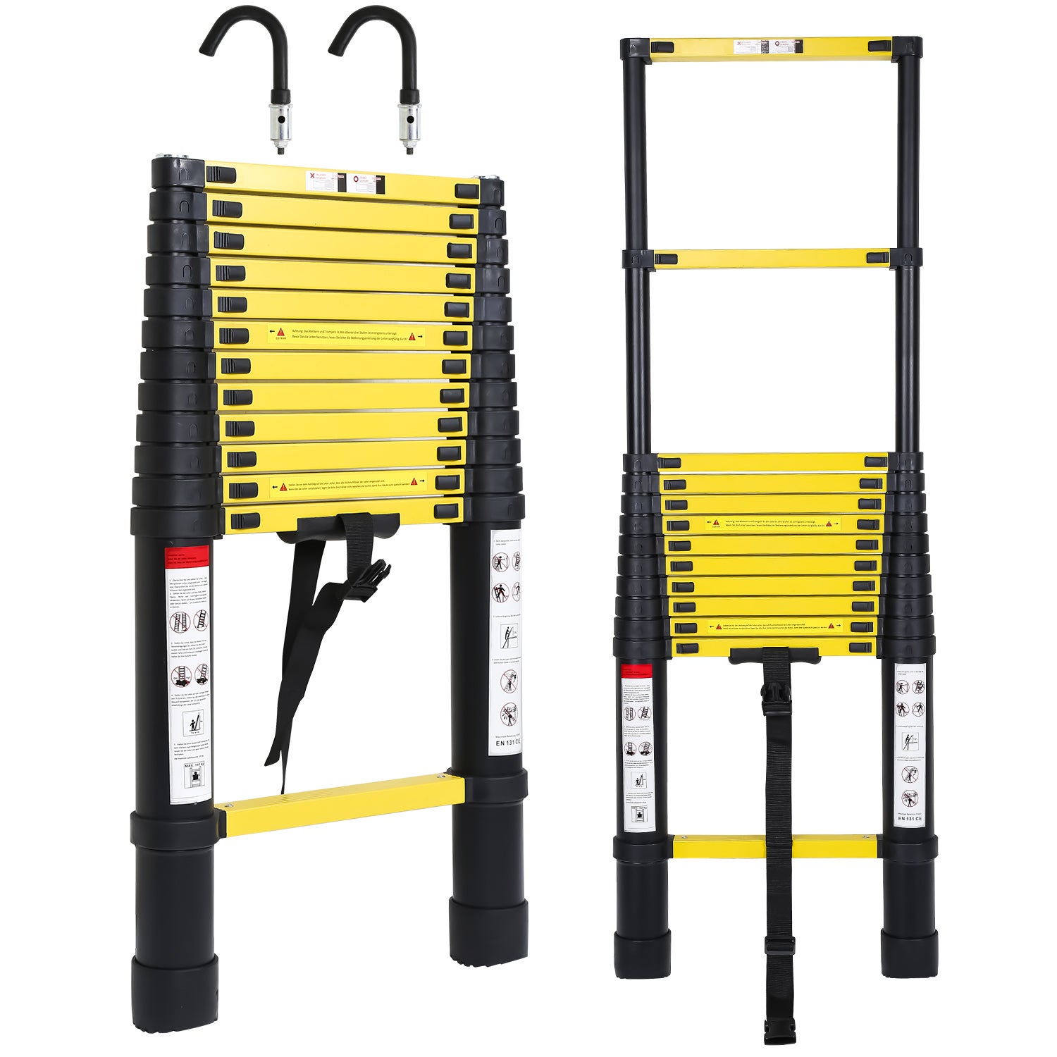Escalera telescópica de 3,8 m, color negro + escalera de techo con ...
