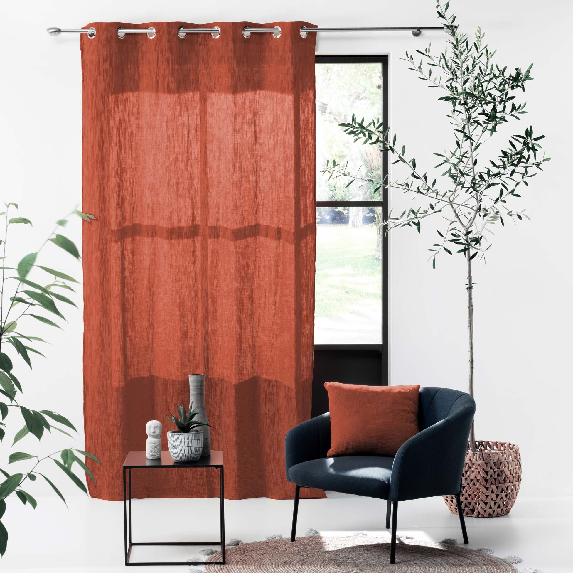 Rideau uni en gaze de coton - Terracotta - 135 x 240cm - Coton | Leroy ...