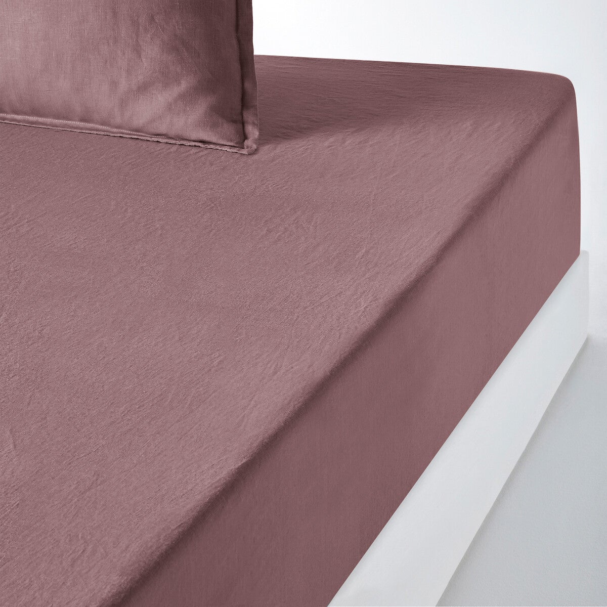 Drap housse lin lavé, bonnet 35 cm, Linot - Parme glycine - 180 x 200 ...