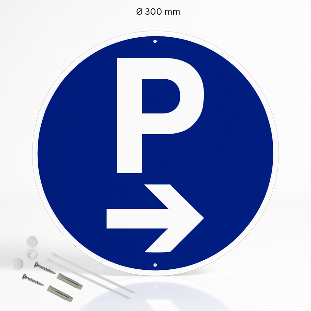 Parking flèche à droite panneau signalisation rond prépercé en PVC ...