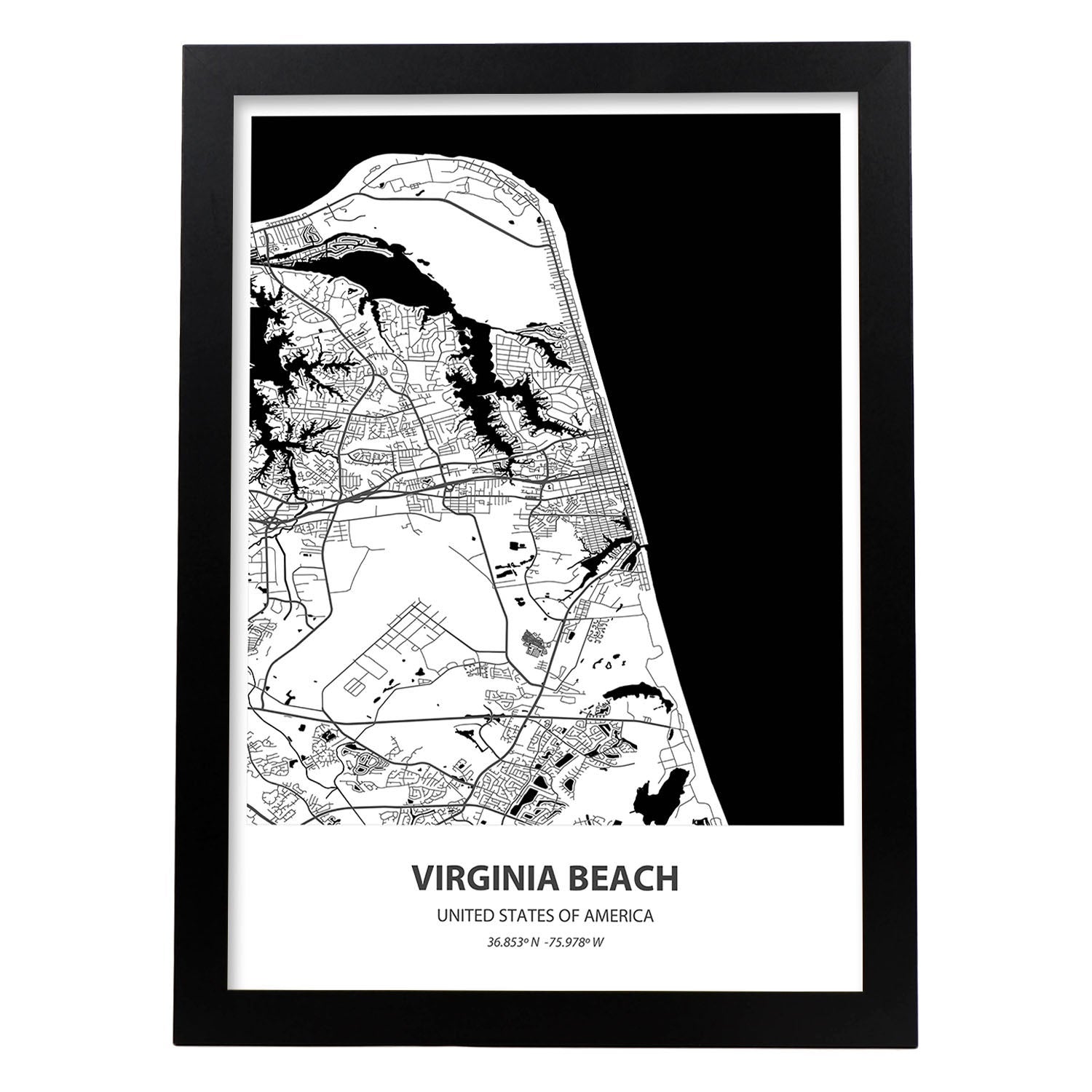 Poster Con Mapa De Virginia Beach Usa. Láminas De Ciudades De Estados ...