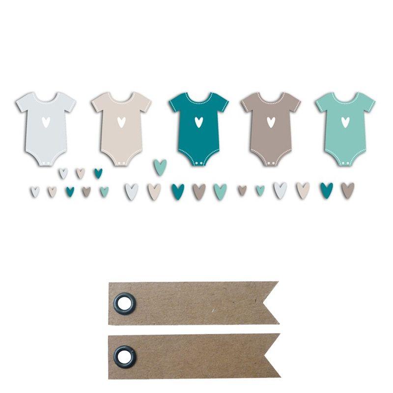 20 formes découpées body bleu taupe + 20 étiquettes kraft Fanion ...