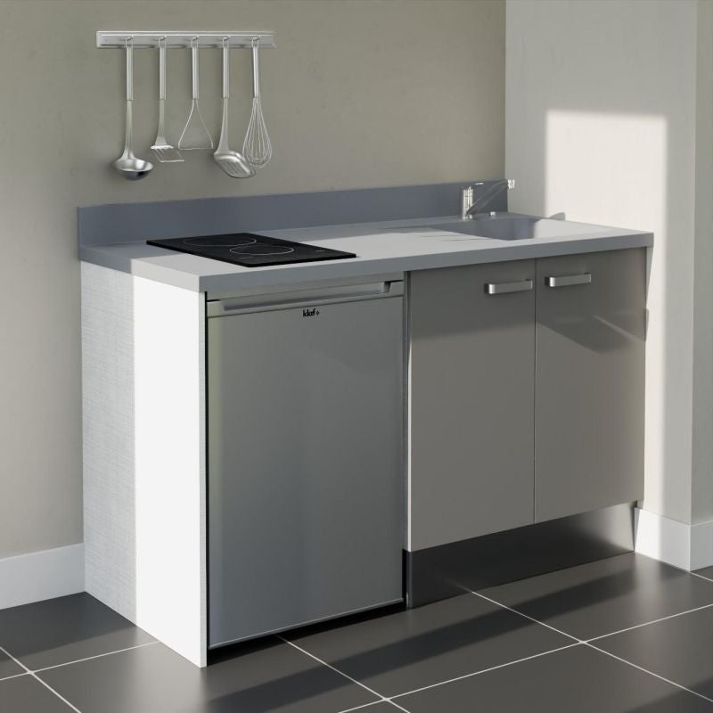 Kitchenette K17L - 140 cm - Gris - Cromo - évier à droite ...