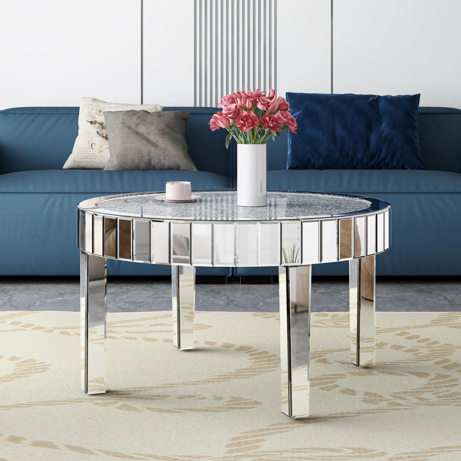 Table Basse en Verre Miroir avec Diamants Cristal, Design Moderne ...
