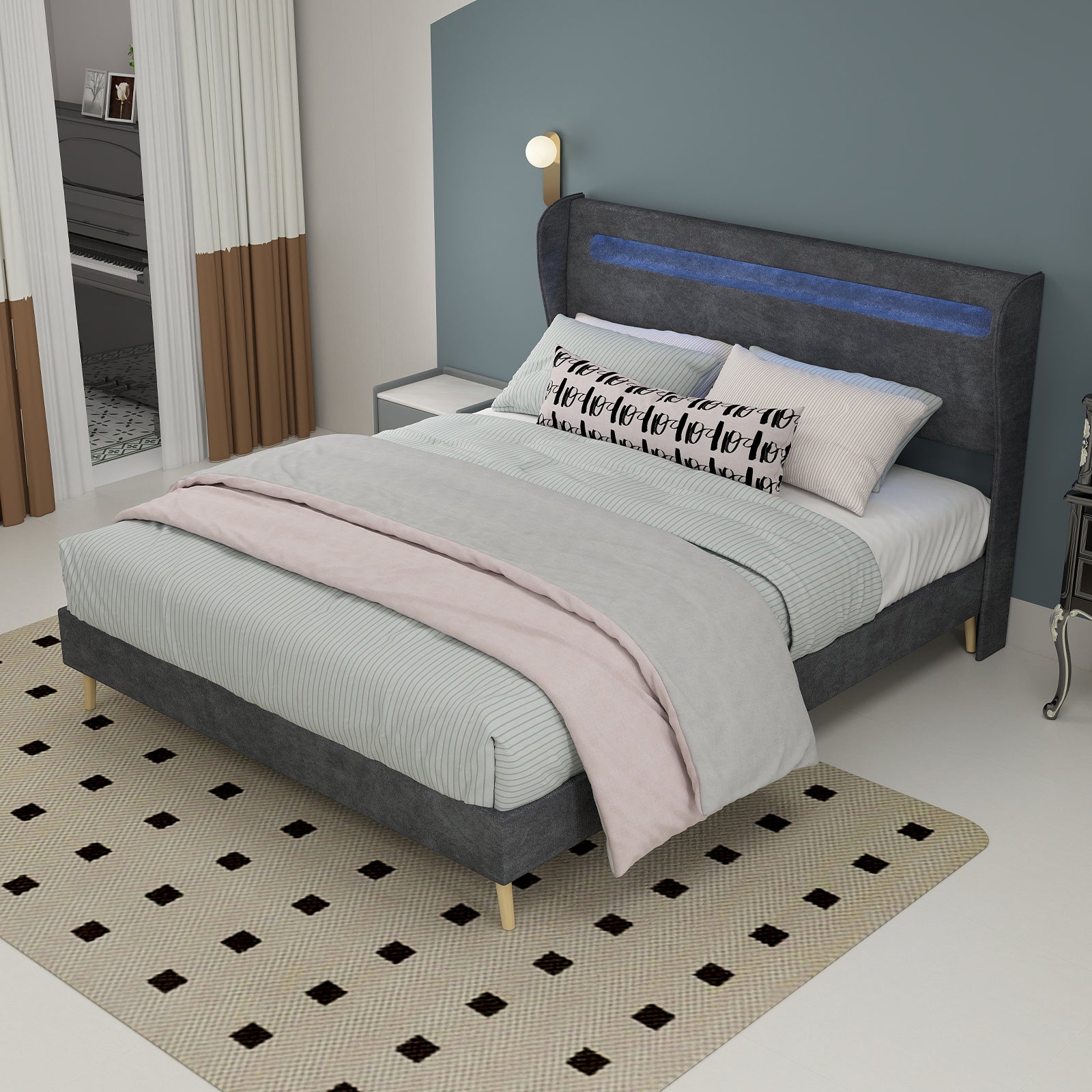 Lit Capitonné Moderne Minimaliste Gris 140x200 cm - Tête de Lit Souple ...