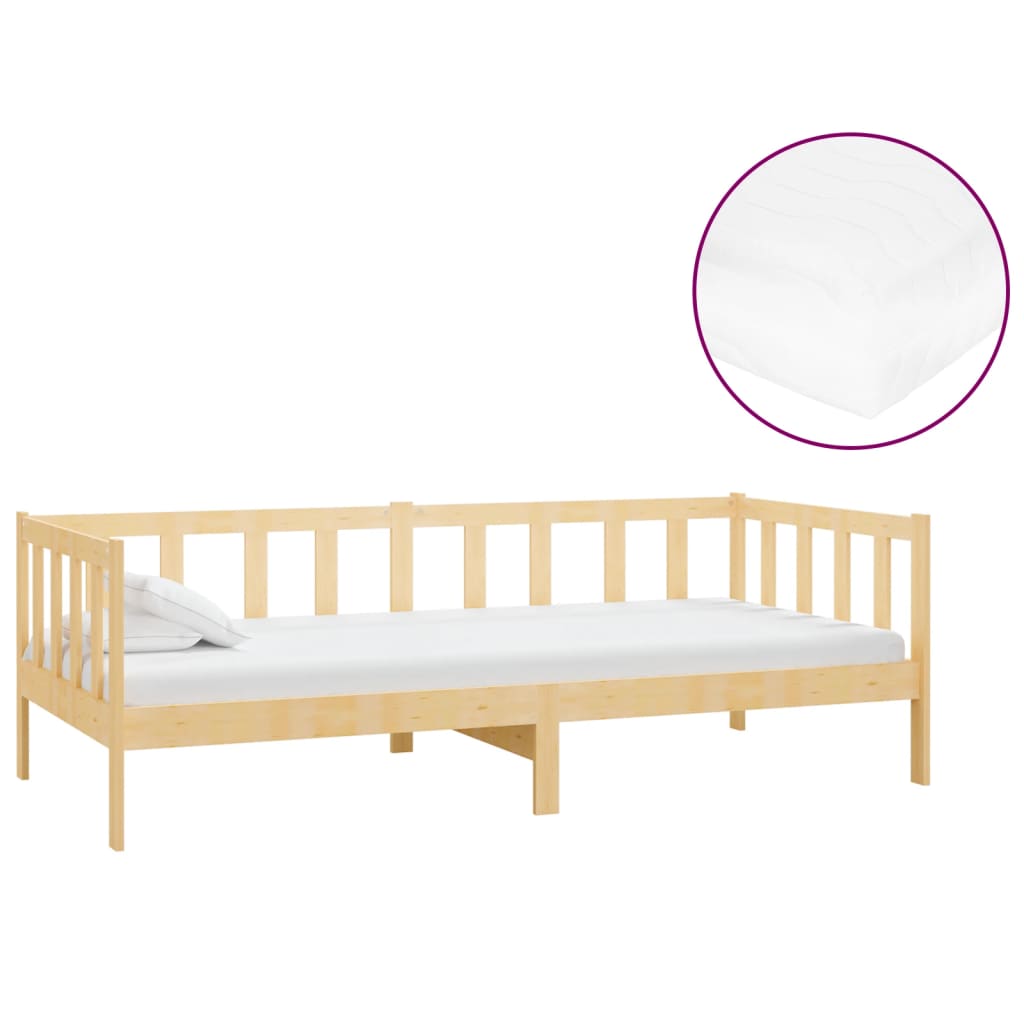 Lit simple | Lit de repos avec matelas 90x200 cm Bois de pin massif ...