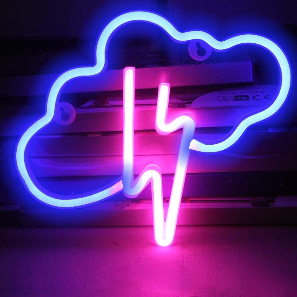 Cloud Lightning Neon Signs, Bolt Applique murale LED murale USB ou à ...