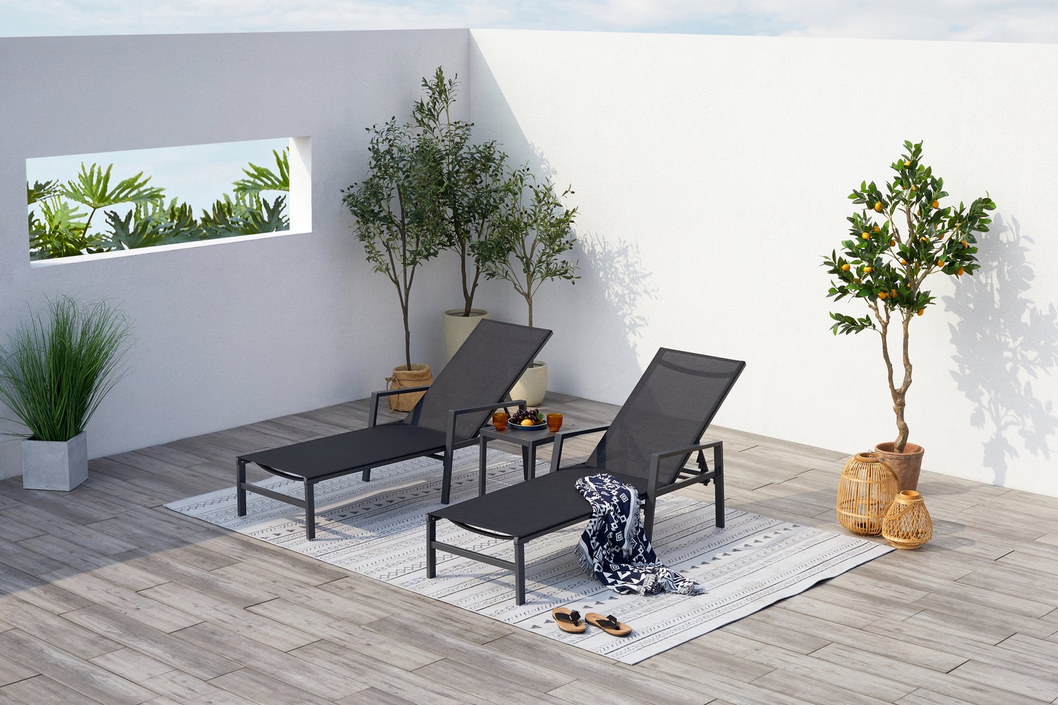 BARI Set di 2 sdraio con tavolino nero | Leroy Merlin