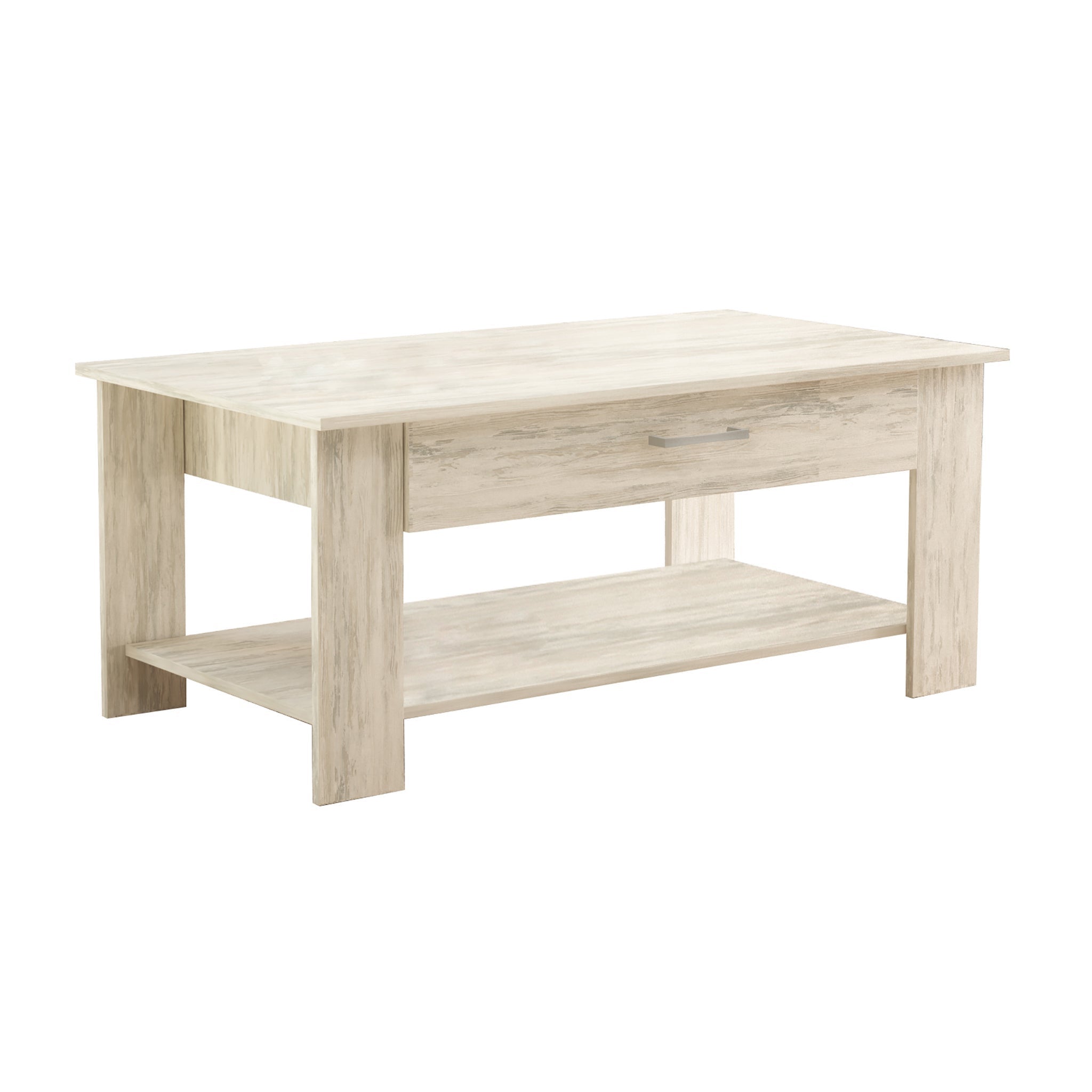 Table basse avec un salon en bois à copeau avec 2 étagères et 1 tiroir ...