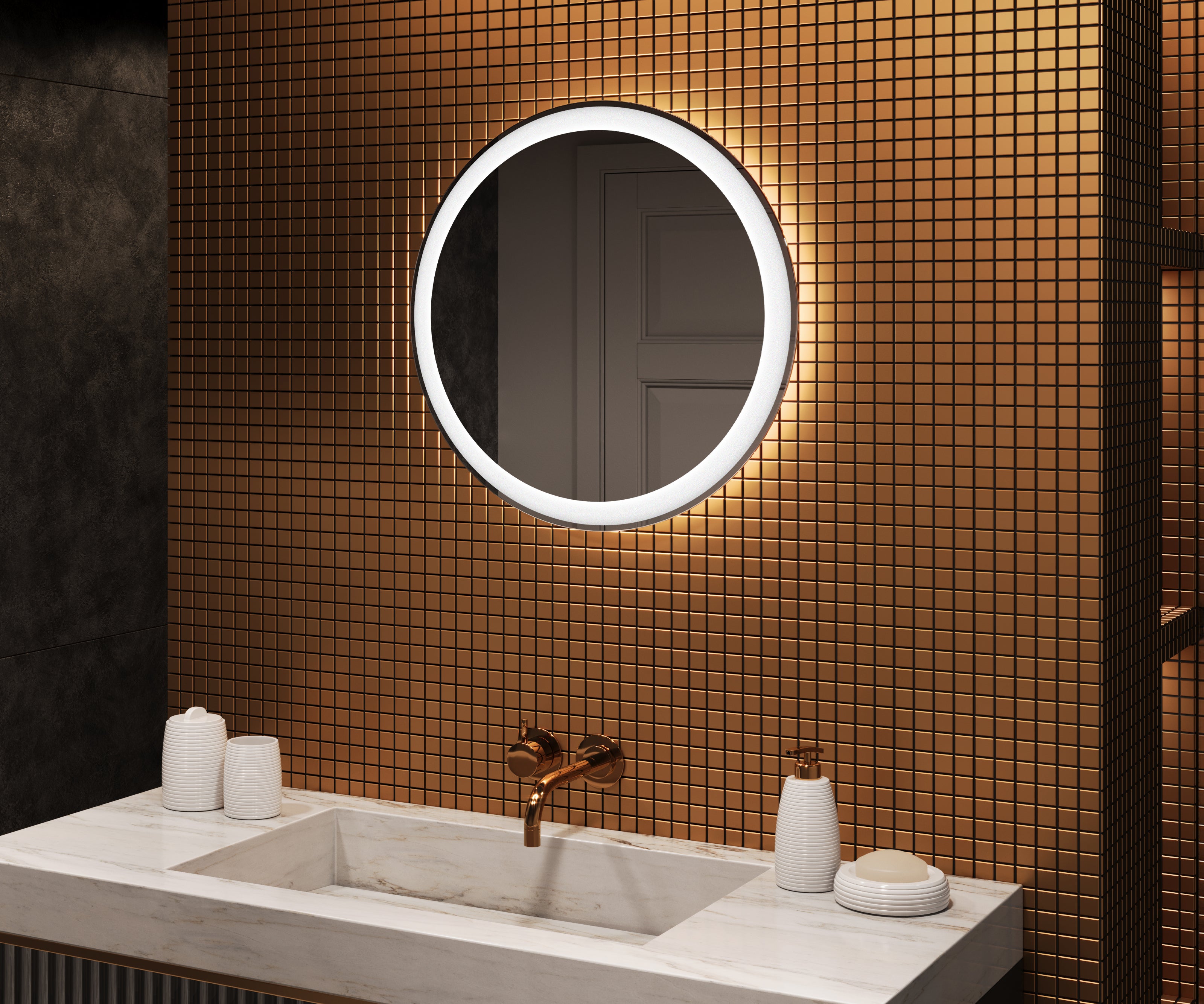 Lustro z oświetleniem LED do łazienki | 70x70 cm | Lustro ścienne z ...