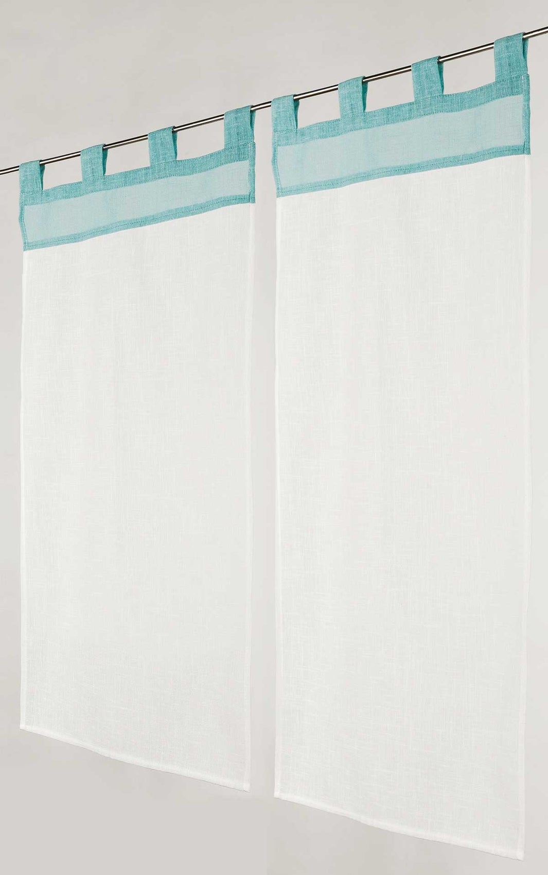 Paire de Vitrages Voile Aspect Lin - Bleu ciel - 70x160cm - Polyester ...
