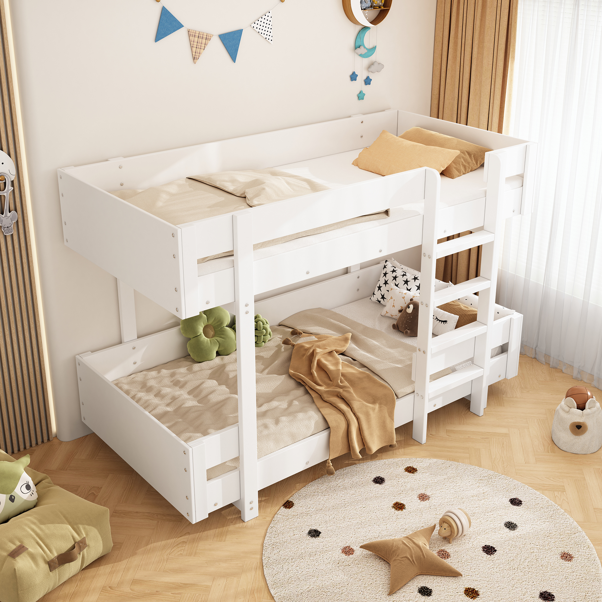 Lit superposé enfant 90 x 200 cm avec escalier, balustrade renforcée ...