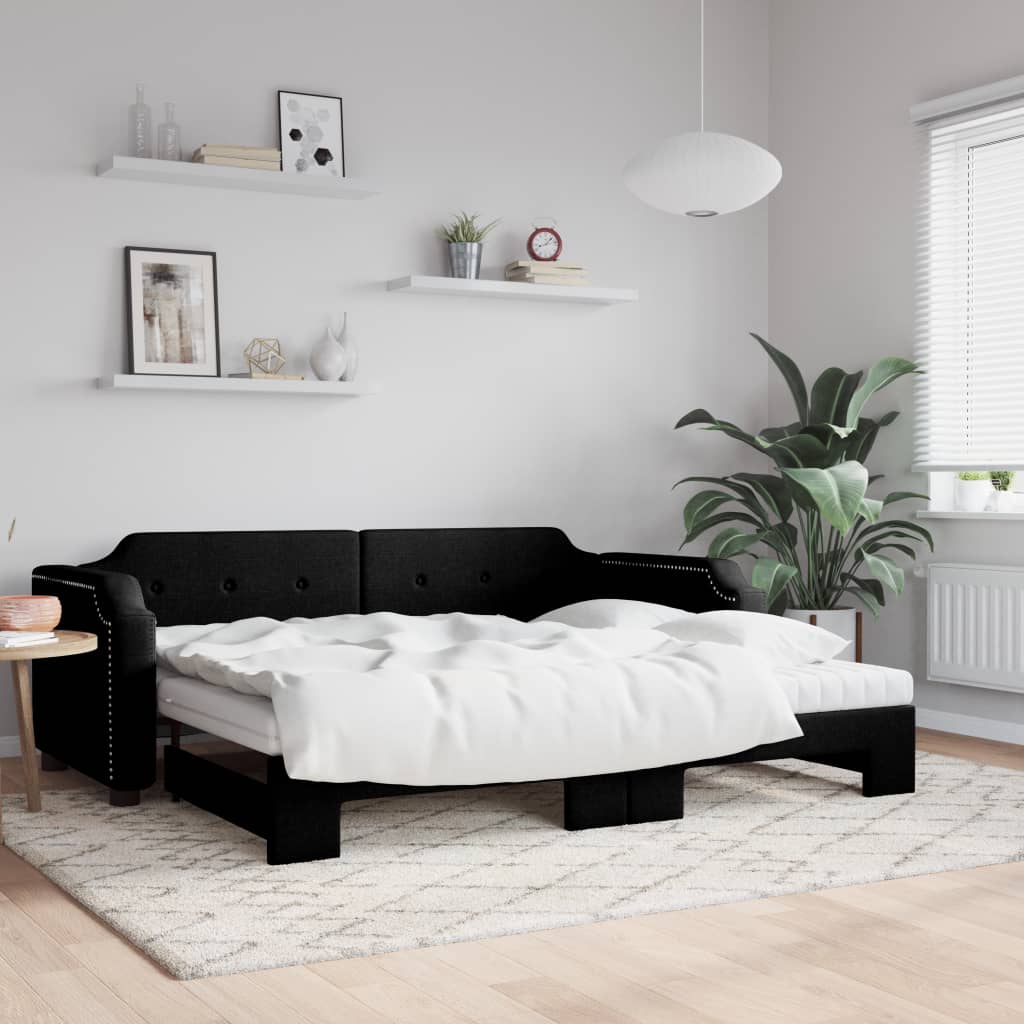 Letto singolo | Divano Letto Estraibile con Materassi Nero 80x200 cm ...