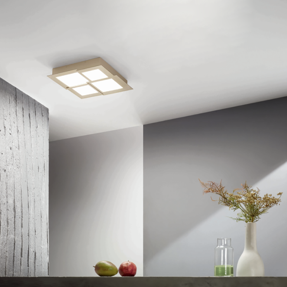 Plafoniera Led in metallo Oro e diffusore in acrilico PASSPARTOU 44x44 ...