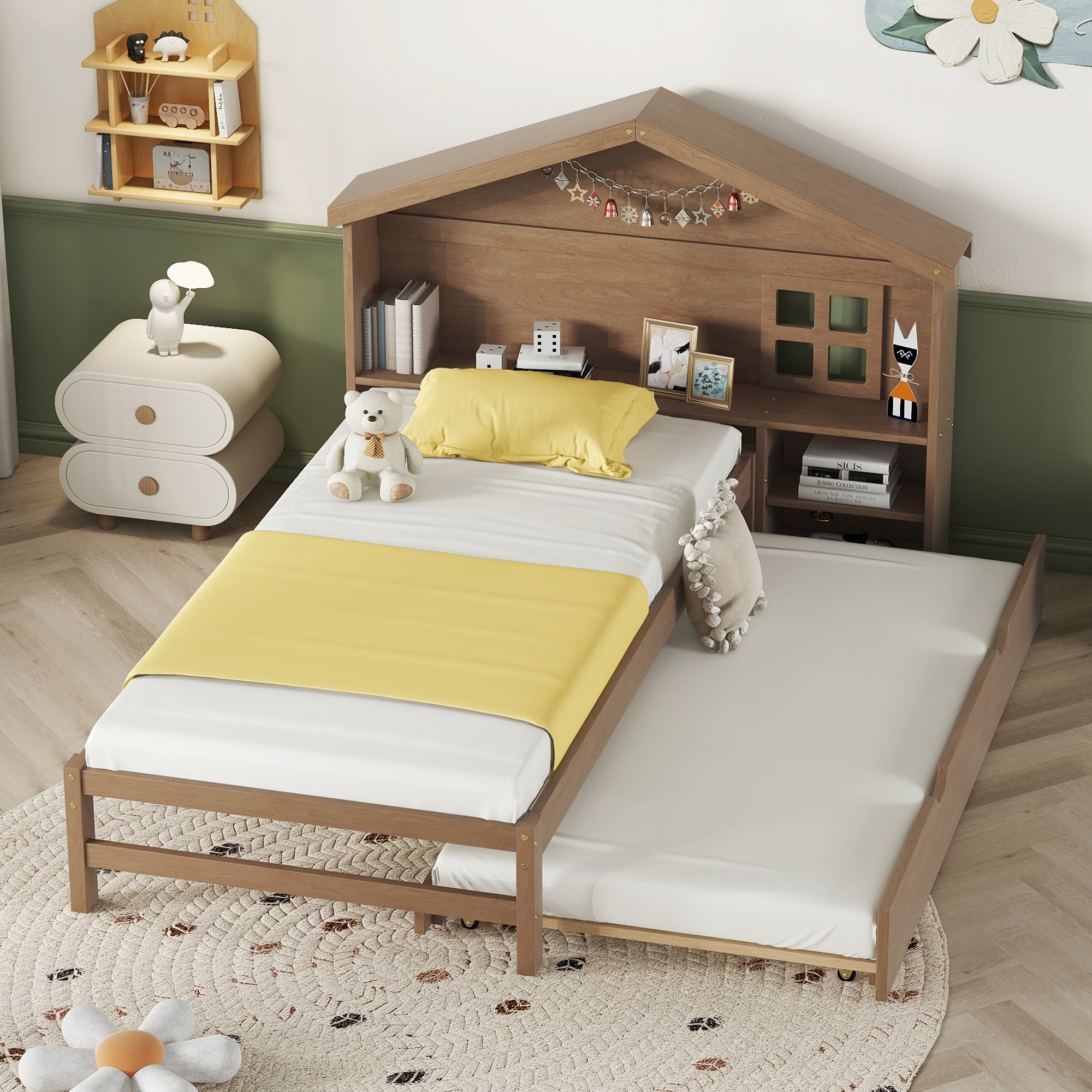 Lit simple enfant lit plat 90 x 200 cm en forme de maison avec étagère ...