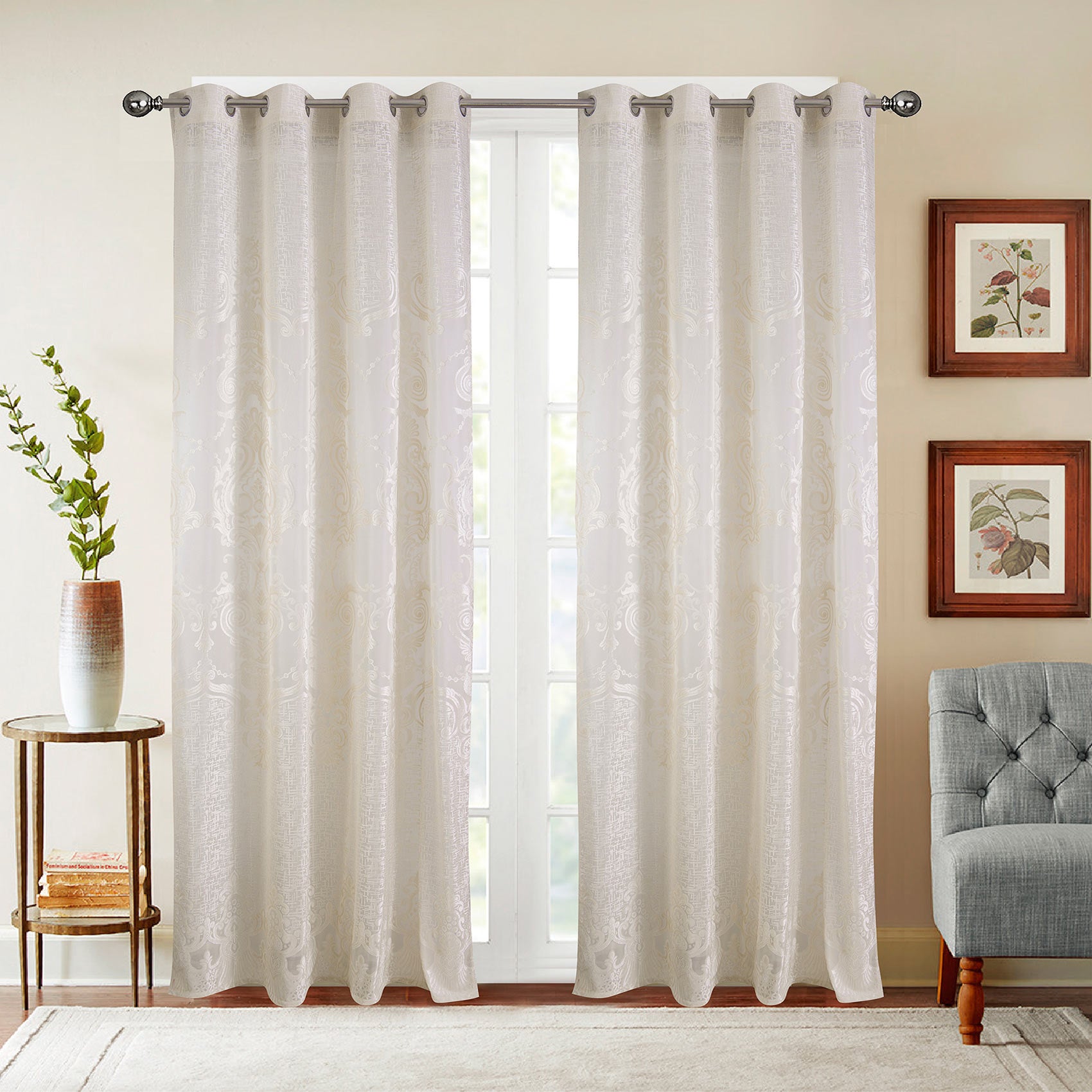 Paire de voilages aux motifs romantiques - Ecru - 140x260 cm ...