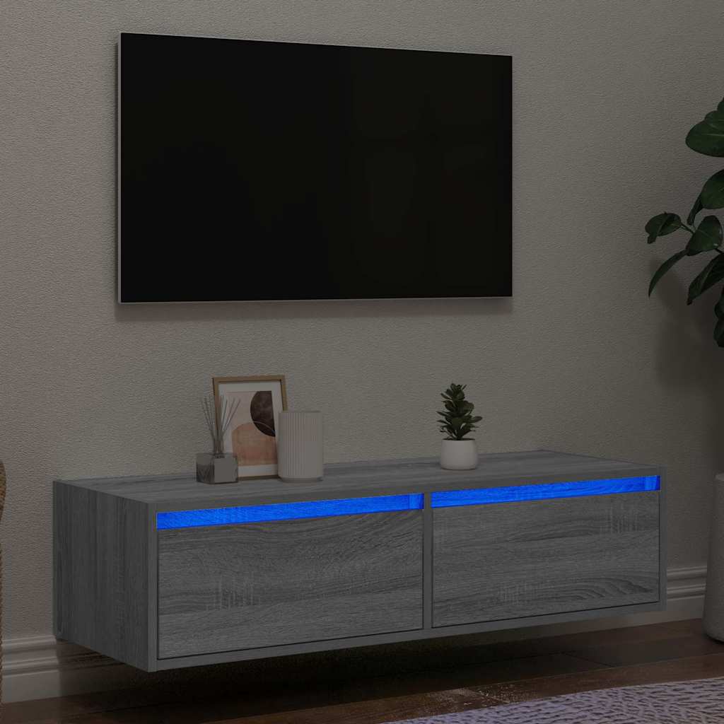 Meuble TV avec lumières LED sonoma gris 100X35,5x25 cm | Leroy Merlin