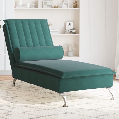 Chaise longue de massage avec traversin vert foncé velours | Leroy Merlin