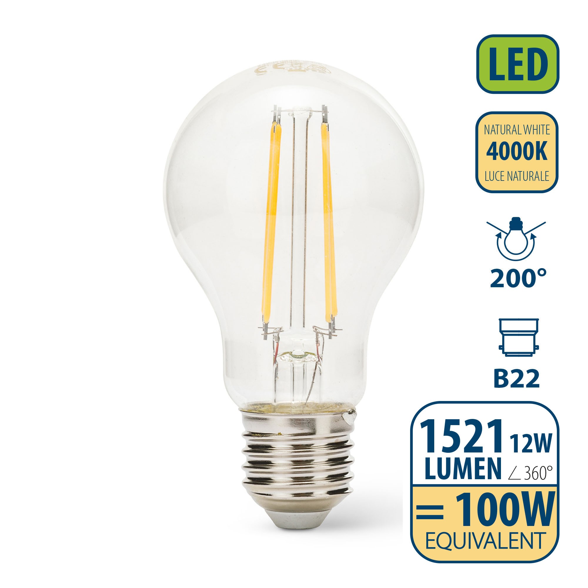Ampoule à filament LED, standard A60, 12W / 1521lm, culot E27, 4000K | Leroy Merlin