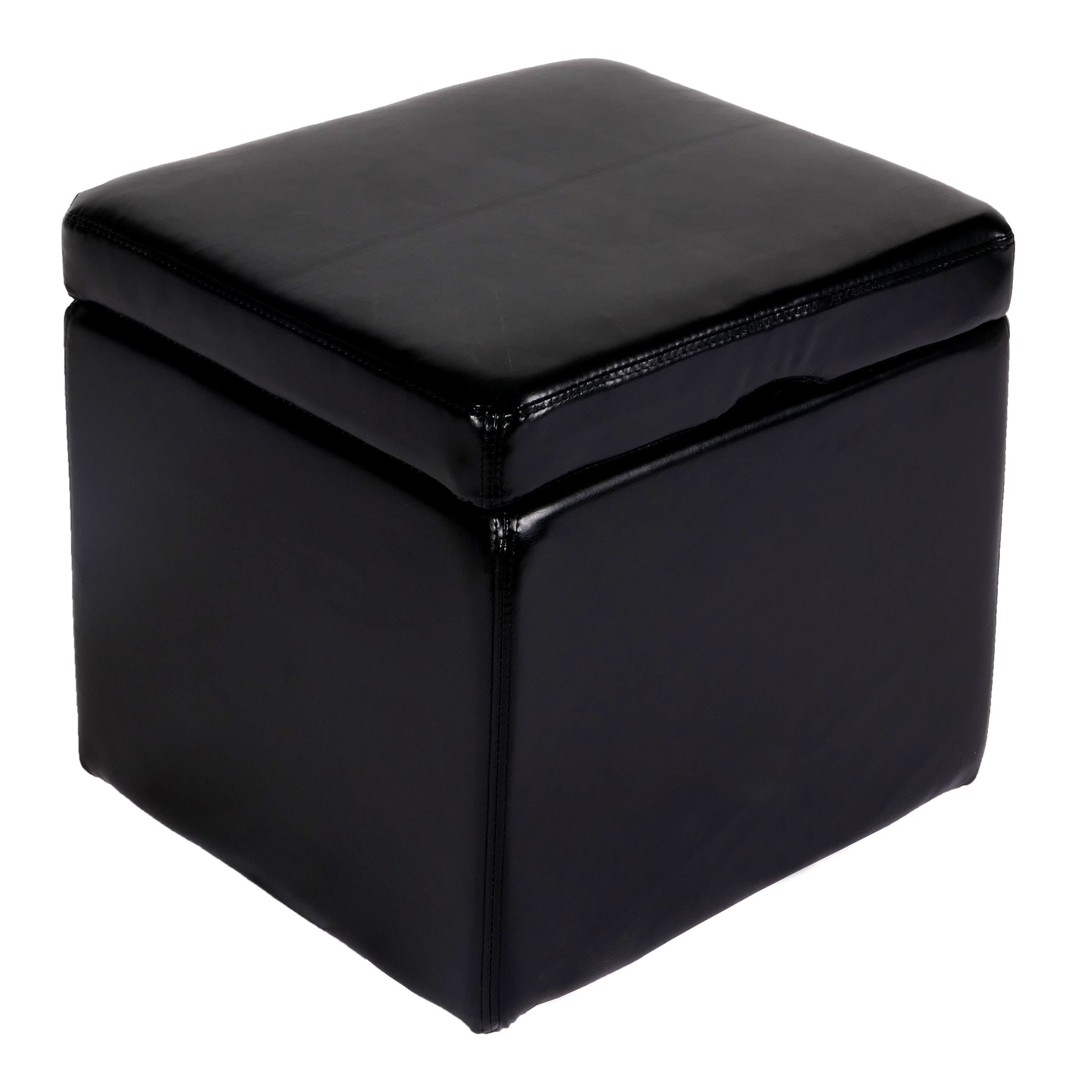 Pouf tabouret cube-coffre Onex, cuir, 45x44x44cm, noir | Leroy Merlin