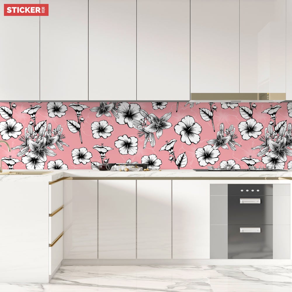 Crédence à coller Hibiscus Vintage - 300 x 40 cm | Leroy Merlin