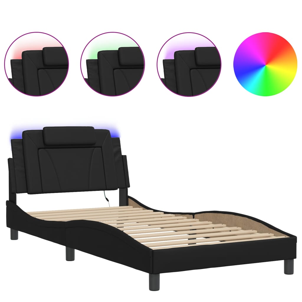 Estructura cama con luces LED cuero sintético negro 100x200 cm | Leroy ...