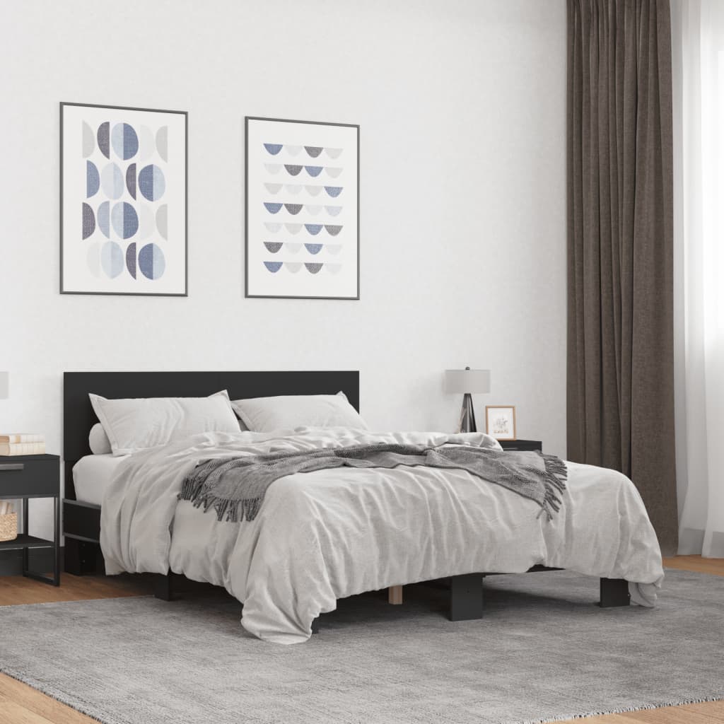 Estructura de cama negra 140x200 cm de madera contrachapada y metal ...