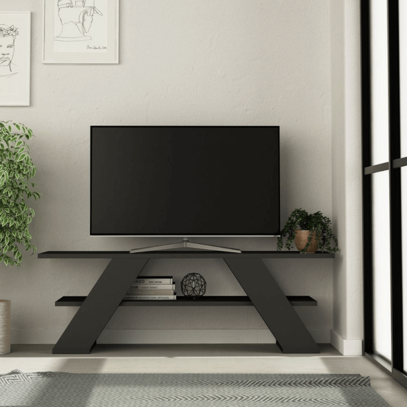 Meuble TV ouvert Farfalla 120 2 étagères anthracite | Leroy Merlin