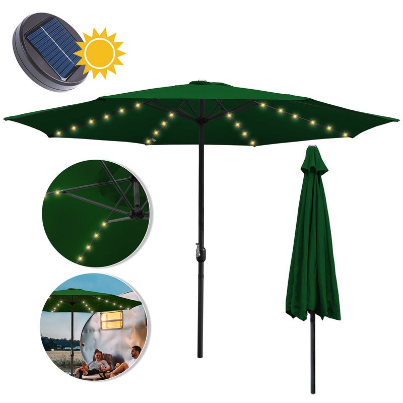 Parasol avec LED 350 cm vert - manivelle - protection UV hydrofuge ...