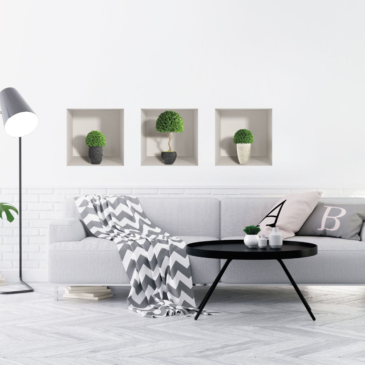 Vinilo efecto 3D macetas de madera de boj - adhesivo de pared ...