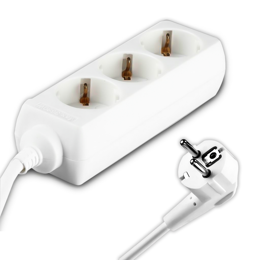 Multienchufe con Cable 1,5m 3 Tomas 10A 2P + Enchufe Schuko y Schuko Color Blanco | Leroy Merlin