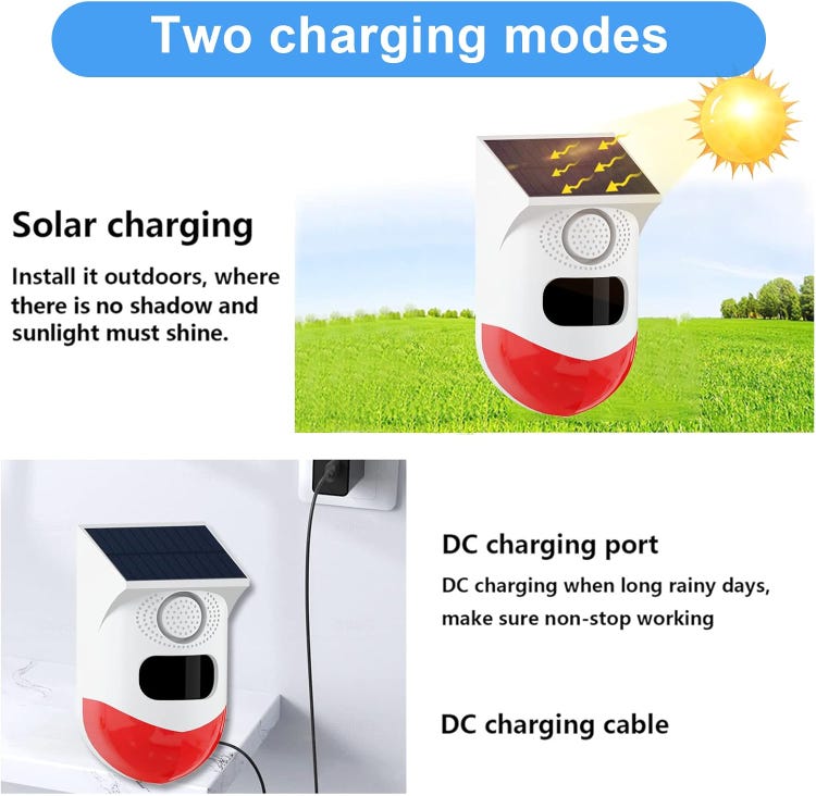 Alarma solar con detector de movimiento exterior, alarma de seguridad ...