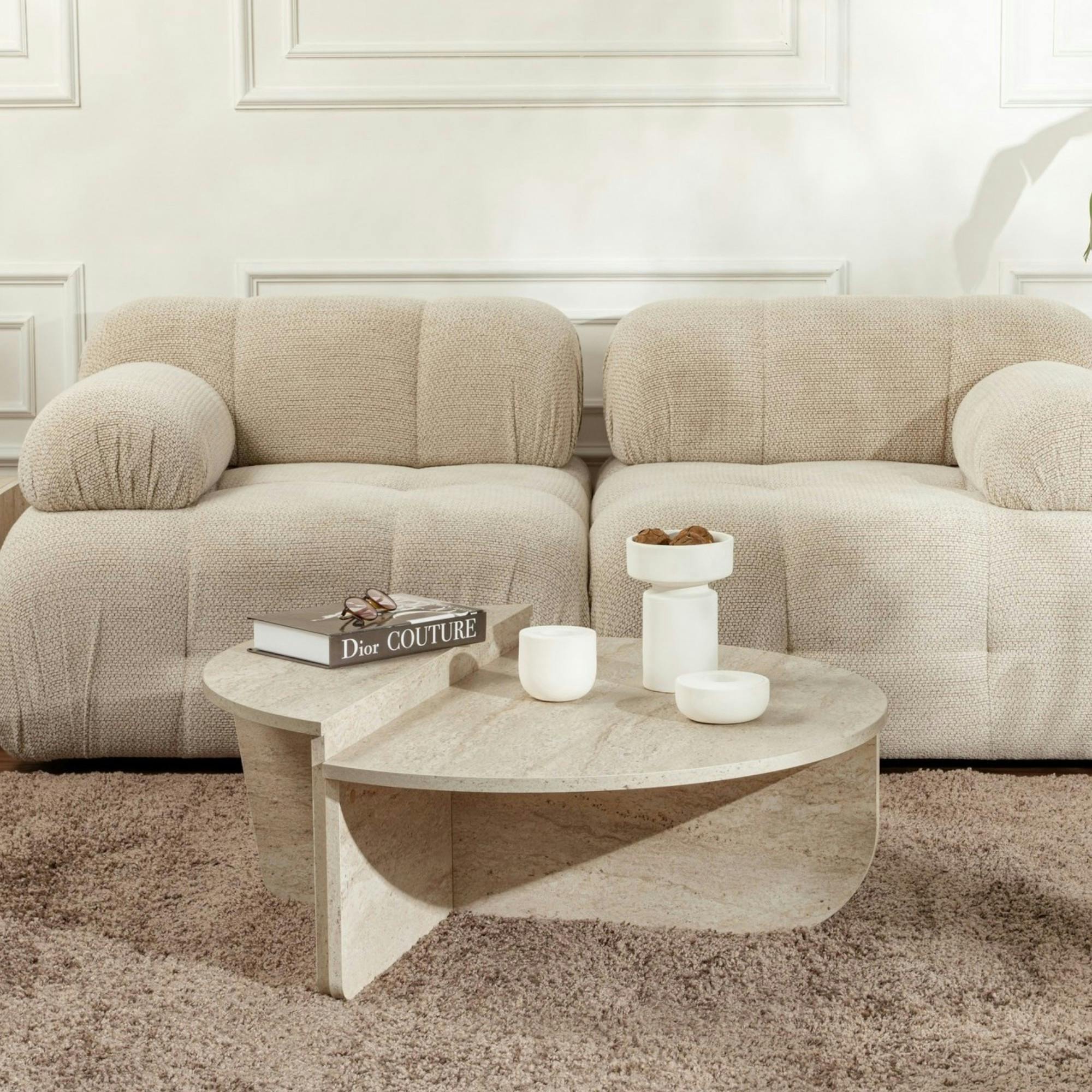 Table basse moderne effet travertin - 2 hauteurs MARFA | Leroy Merlin