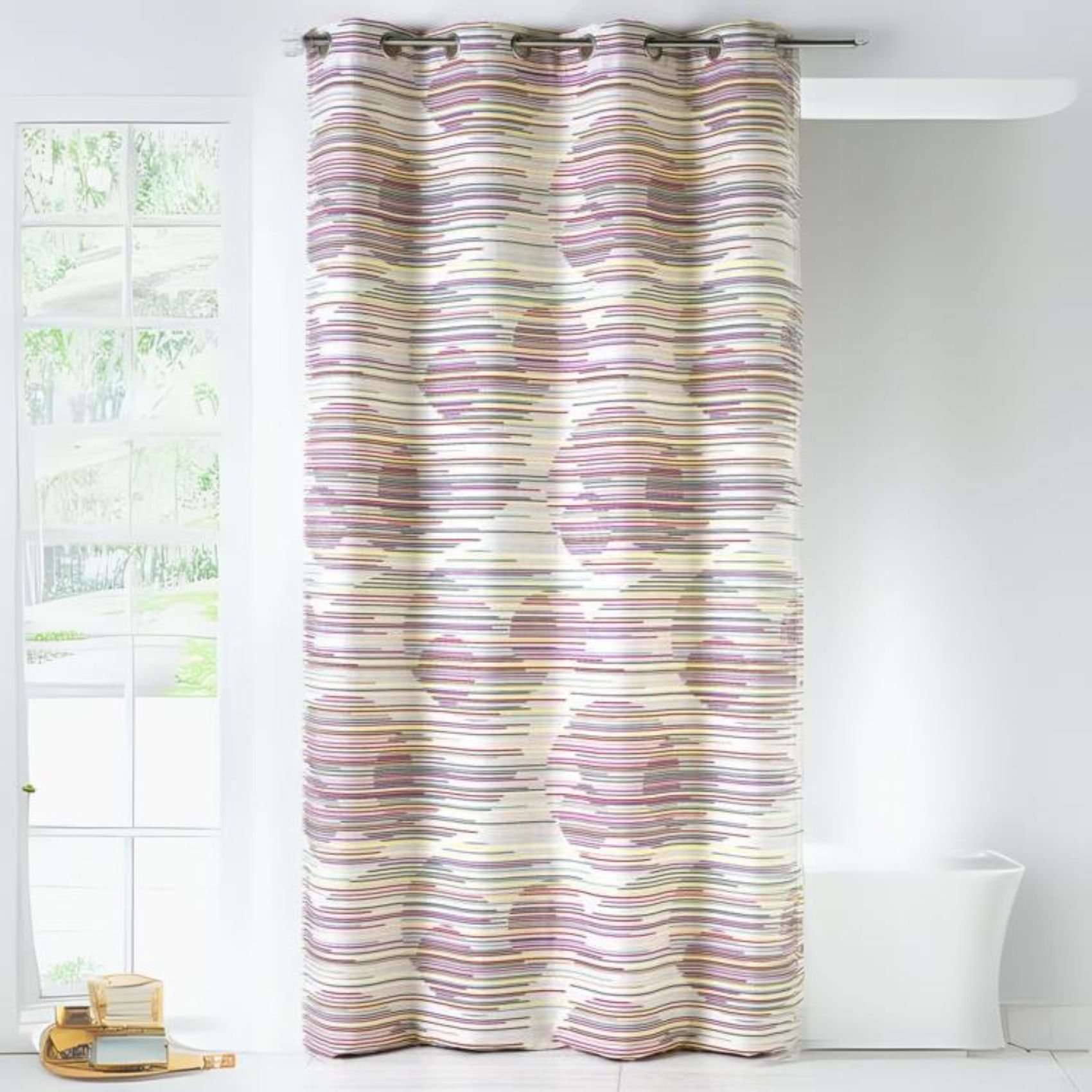 Rideau en jacquard fantaisie et graphique - Rose - 140x260 cm ...