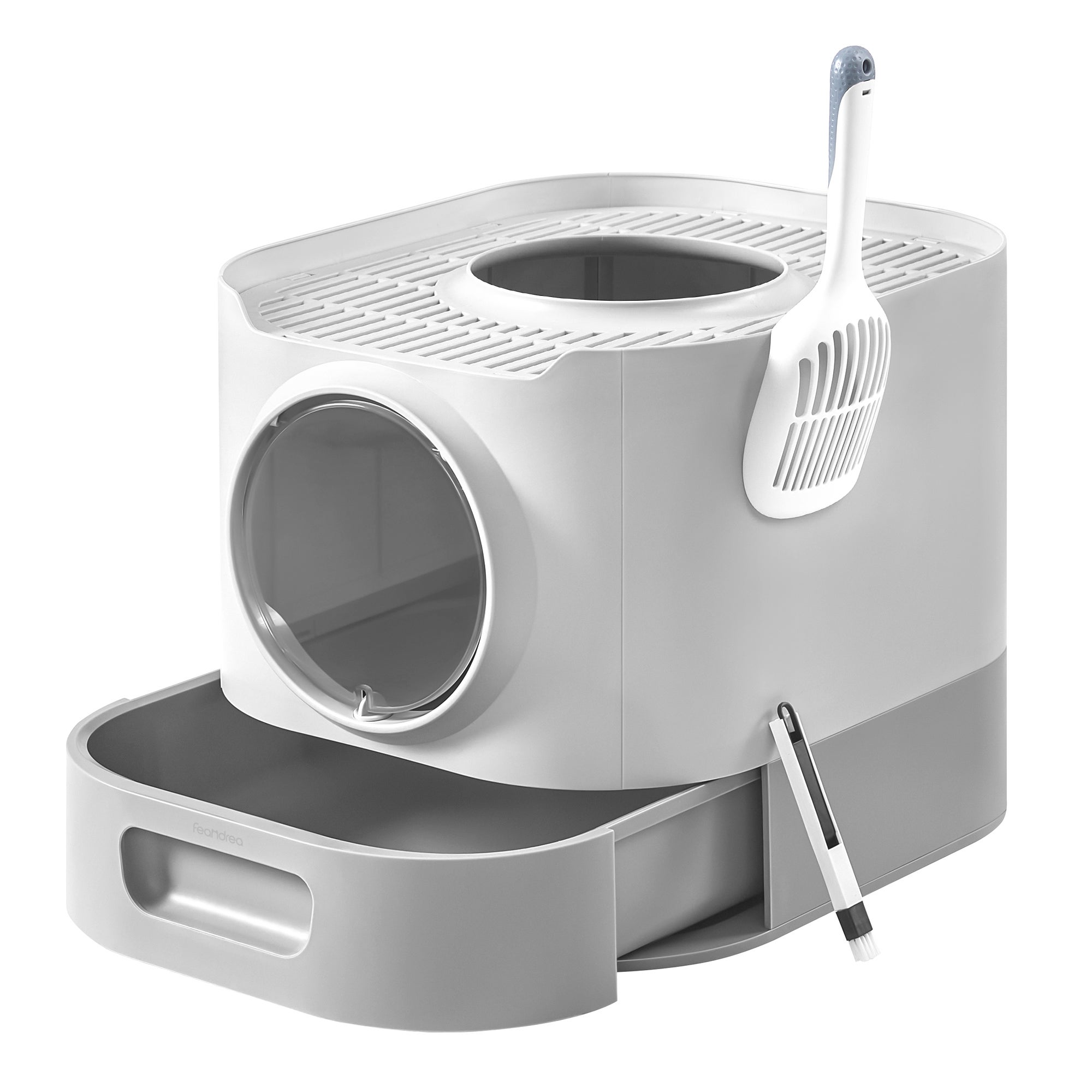 Arenero para Gatos con Tapa, Bandeja Extraíble, Recogedor, Cepillo ...