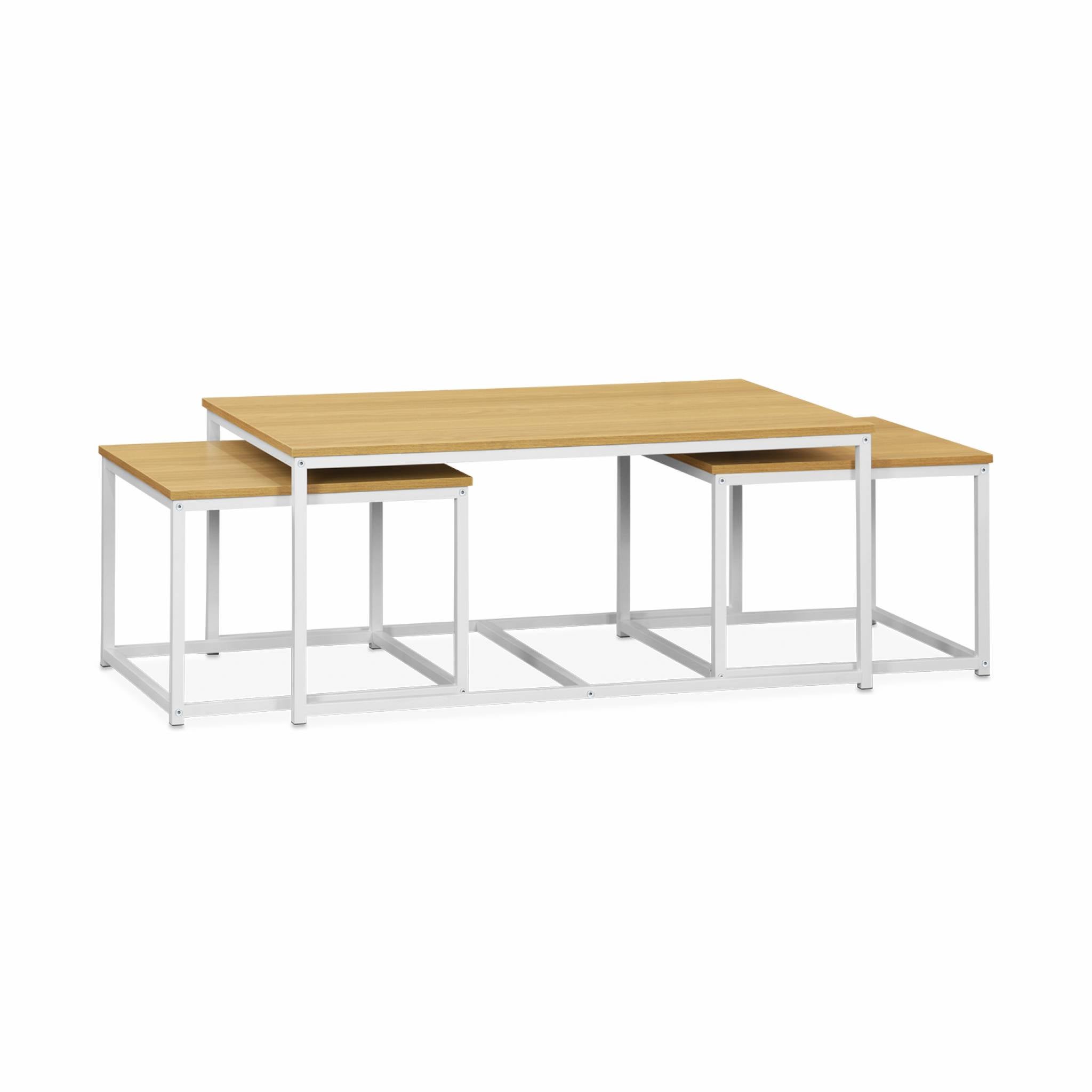 Mesa nido encastrable de metal y efecto madera, set de 3, Loft, Blanco ...