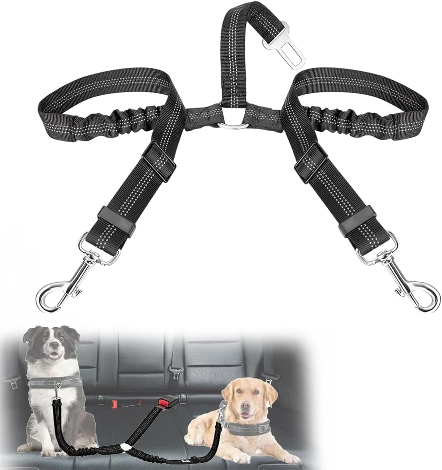 Cinturón de seguridad doble para perros, cinturón de seguridad elástico ...