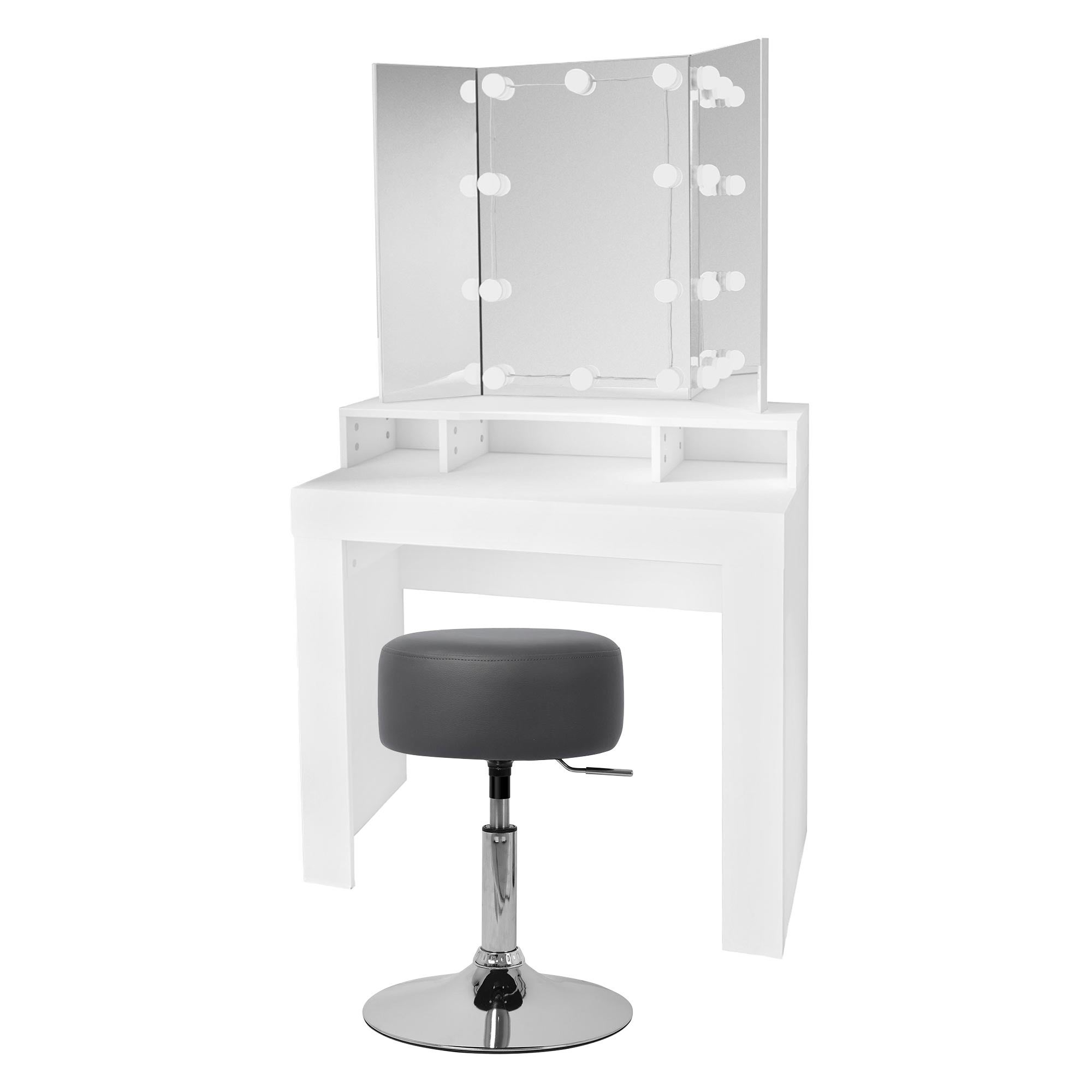 Coiffeuse LED Coiffeuse Commode Miroir Tabouret Gris Foncé | Leroy Merlin