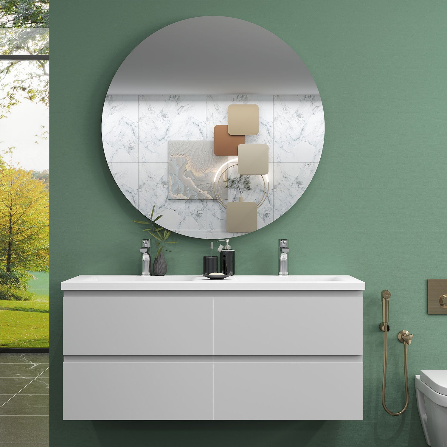 Mueble de baño con lavabo Aica , cuatro cajones, blanco, 120 x 46 x 52 ...