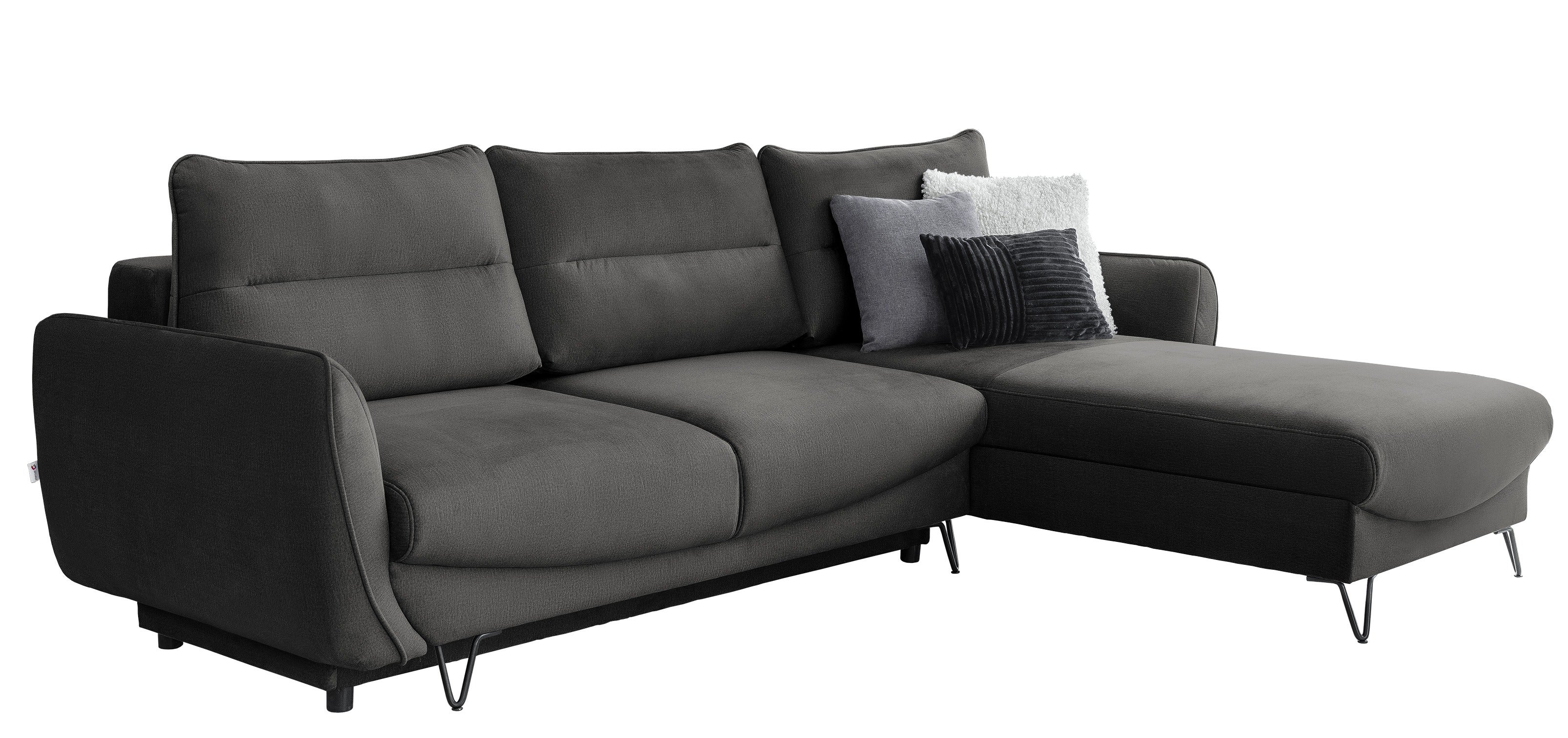 Canapé d'angle droit convertible tissu doux gris foncé Zurik 276cm ...