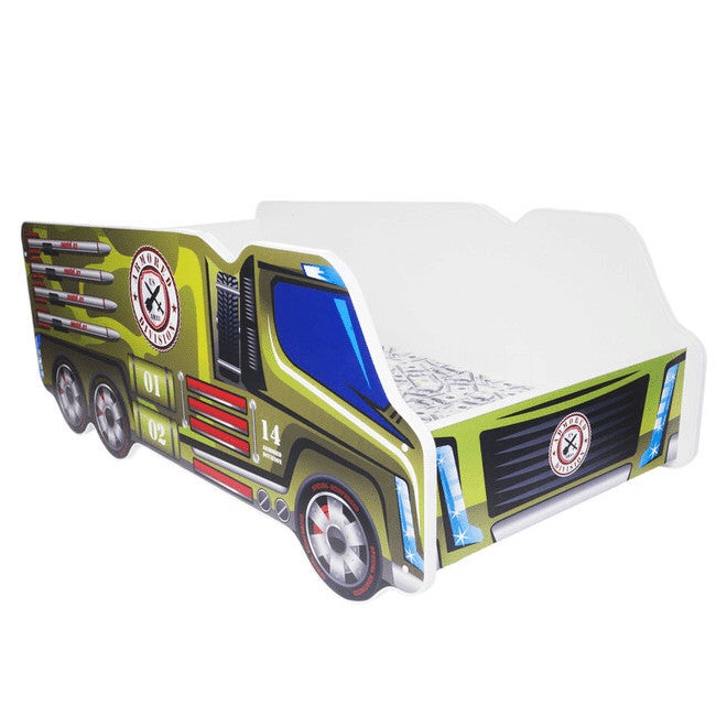 Cama tipo camioneta militar en melamina verde 70x140 cm - Somier y ...