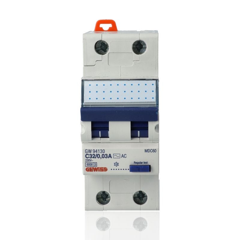 Interrupteur magnétothermique différentiel Gewiss 32A 2P 30MA AC 6KA 2 Modules GW94130 | Bricoman