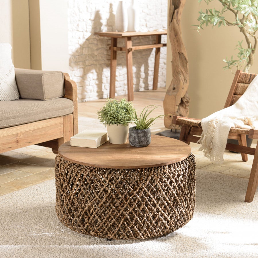 ALIDA - Table basse ronde 70x70cm en tissage de fibre de cocotier ...