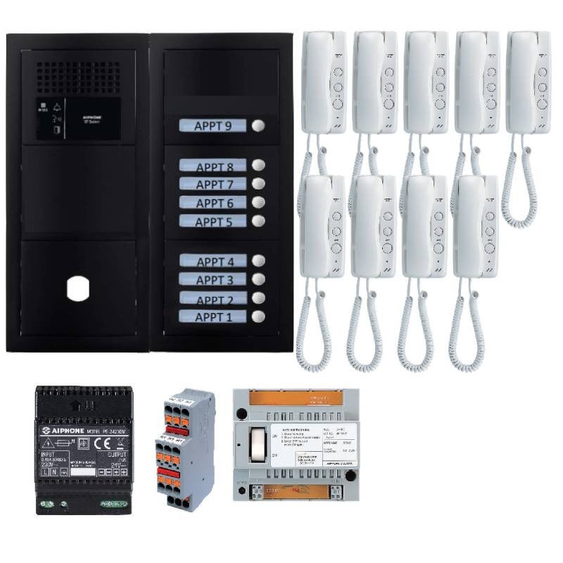 Pack interphone GT Aiphone GTBA9EB - 9 BP programmé - Noir satiné ...