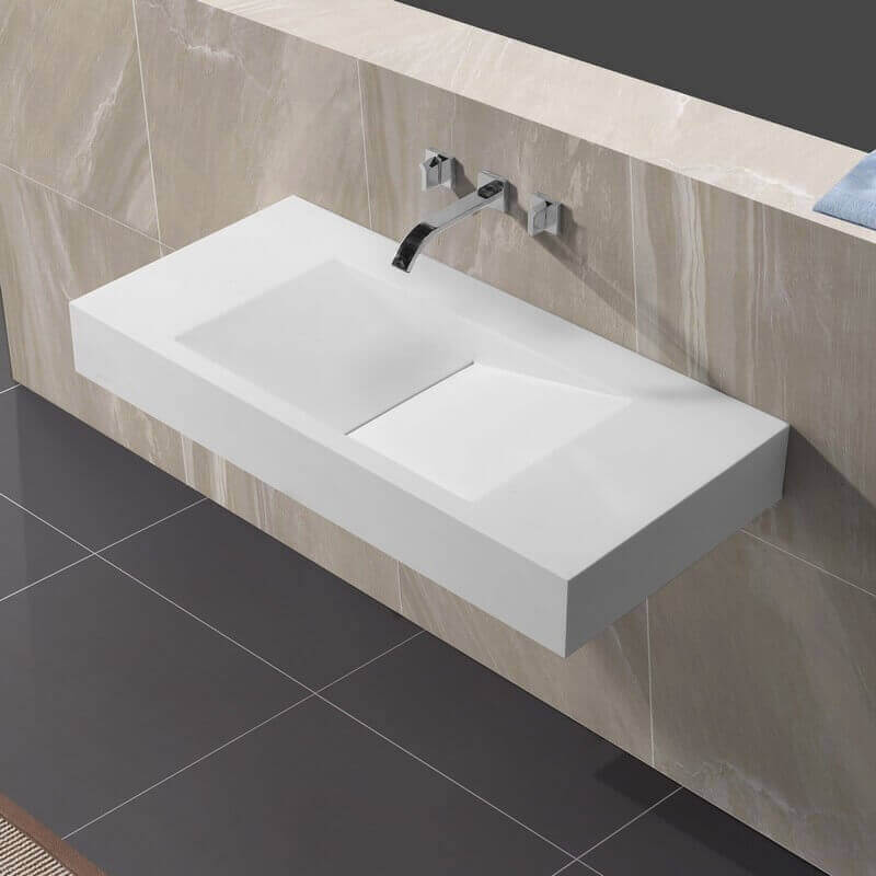 Lavabo Suspendu Rectangle Percé Solid surface Blanc 100x48cm - Graphic | Leroy Merlin