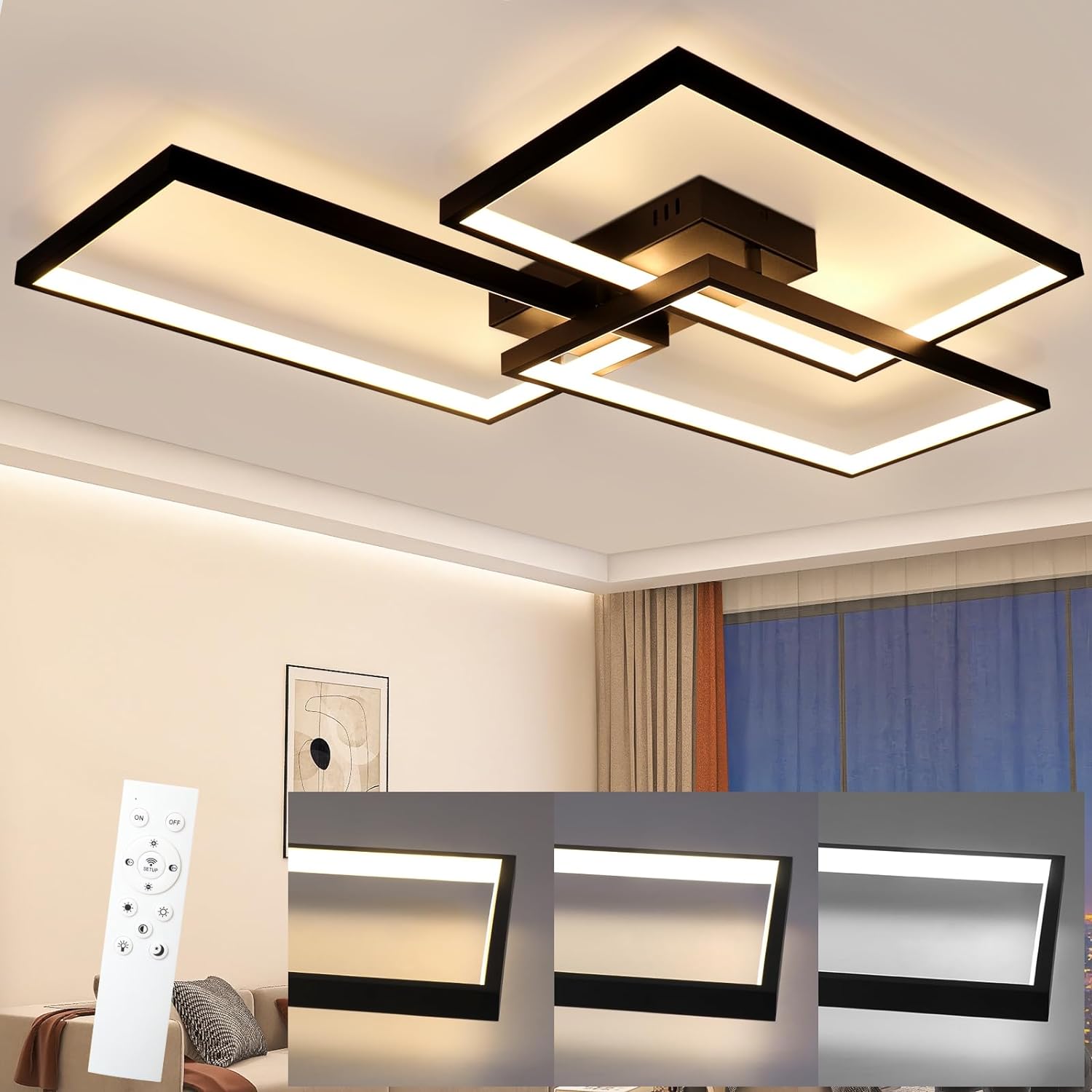NETTLIFE Plafonnier LED Métal Noir 72W 80CM Salon Lampe de Salon ... NETTLIFE Plafonnier LED Métal Noir 72W 80CM Salon Lampe de Salon ...