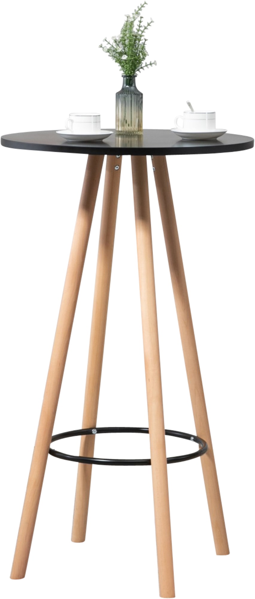 Table haute ronde avec repose-pieds hauteur 107 cm en MDF noir design ...